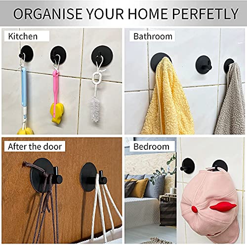 KINMINGZHU 2pcs Black Self Adhesive Hooks, Self Adhesive Wall Mounted Hanger，No Drill No Screw for Key Coat Towel for Kitchen Bathroom Toilet