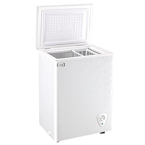 Deep Frezeer 3.5 Cubic Chest Freezer, Mini Freezer Compact Deep Freezer with Top Open Door and Removable Storage Basket, 7 Gears Temperature Control, Energy Saving, for Office Dorm or Apartment