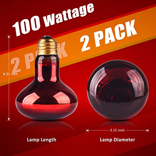 Ordekcity Reptile Heat Lamp Bulb 100W UVA Basking Spot Heat Lamp Reptile Light Tortoise Light Turtle Bulb for Animals Bearded Dragon-2 Pack
