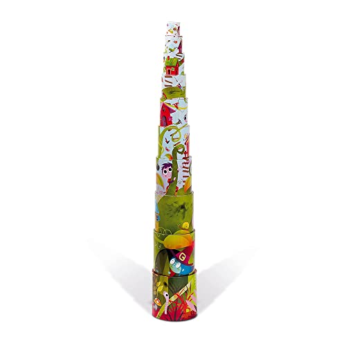 Janod Magic Tree Round Stacking Pyramid Toy β Nested Cube Set in Carrying Case β 10 Blocks Stack to Almost 3' Tall to Create A Magical Beanstalk β Great for Learning Tocount Numbers β Ages 1+