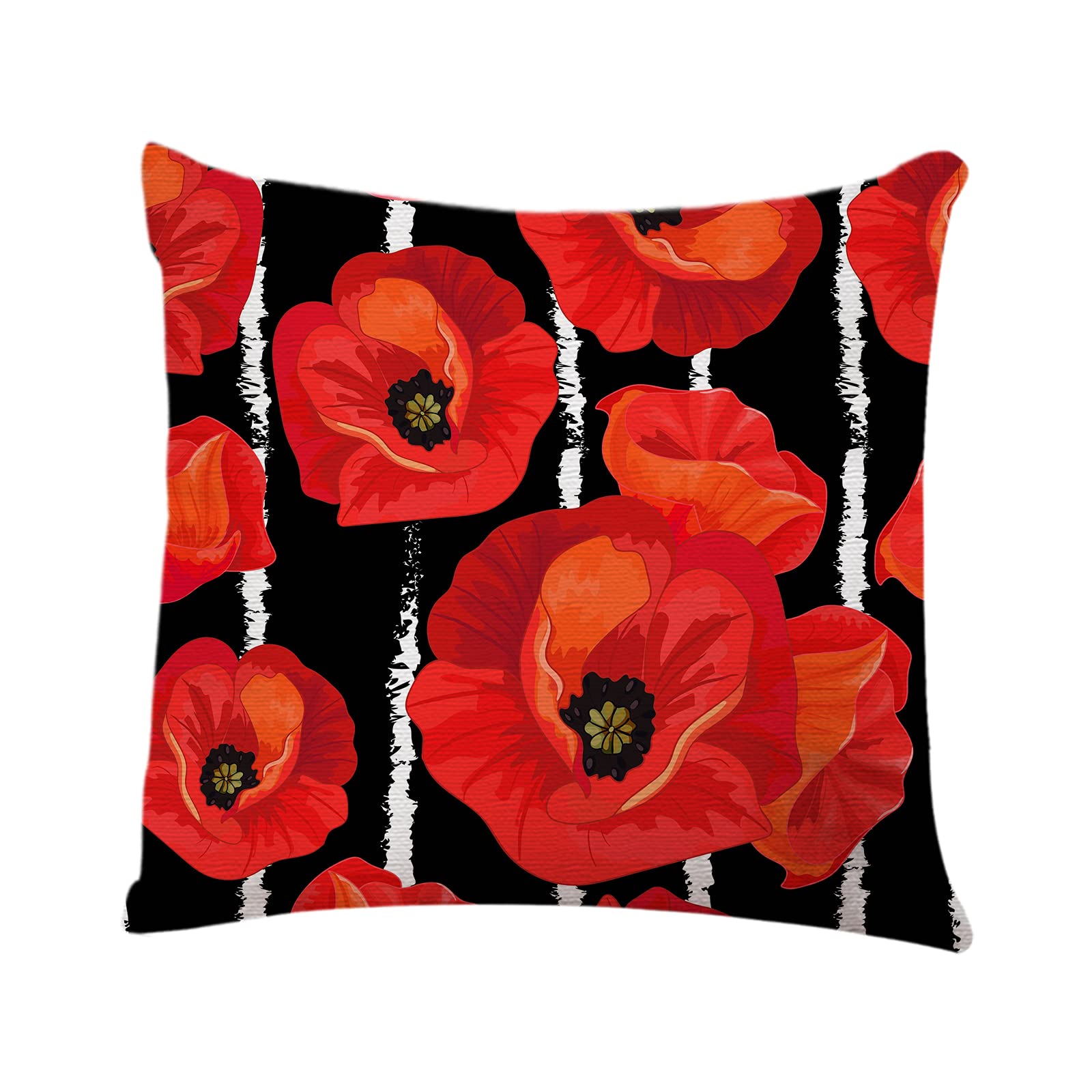 YGGQF Flower Throw Pillow Cover Floral Poppies Garden Nature Wildflower Red Home Decor Pillowcase Cushion Cover 18x18 Inches