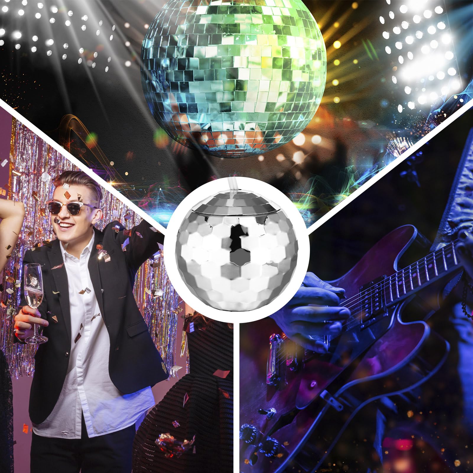 Guiqulai 9 Pcs Disco Ball Cups,20 Oz Tumbler Disco Flash Ball Cups,Reusable Spherical Cocktail Cups with Lid and Straw,Silver Disco Wine Cups for Nightclub Disco Bar Party Decor(9Pcs)