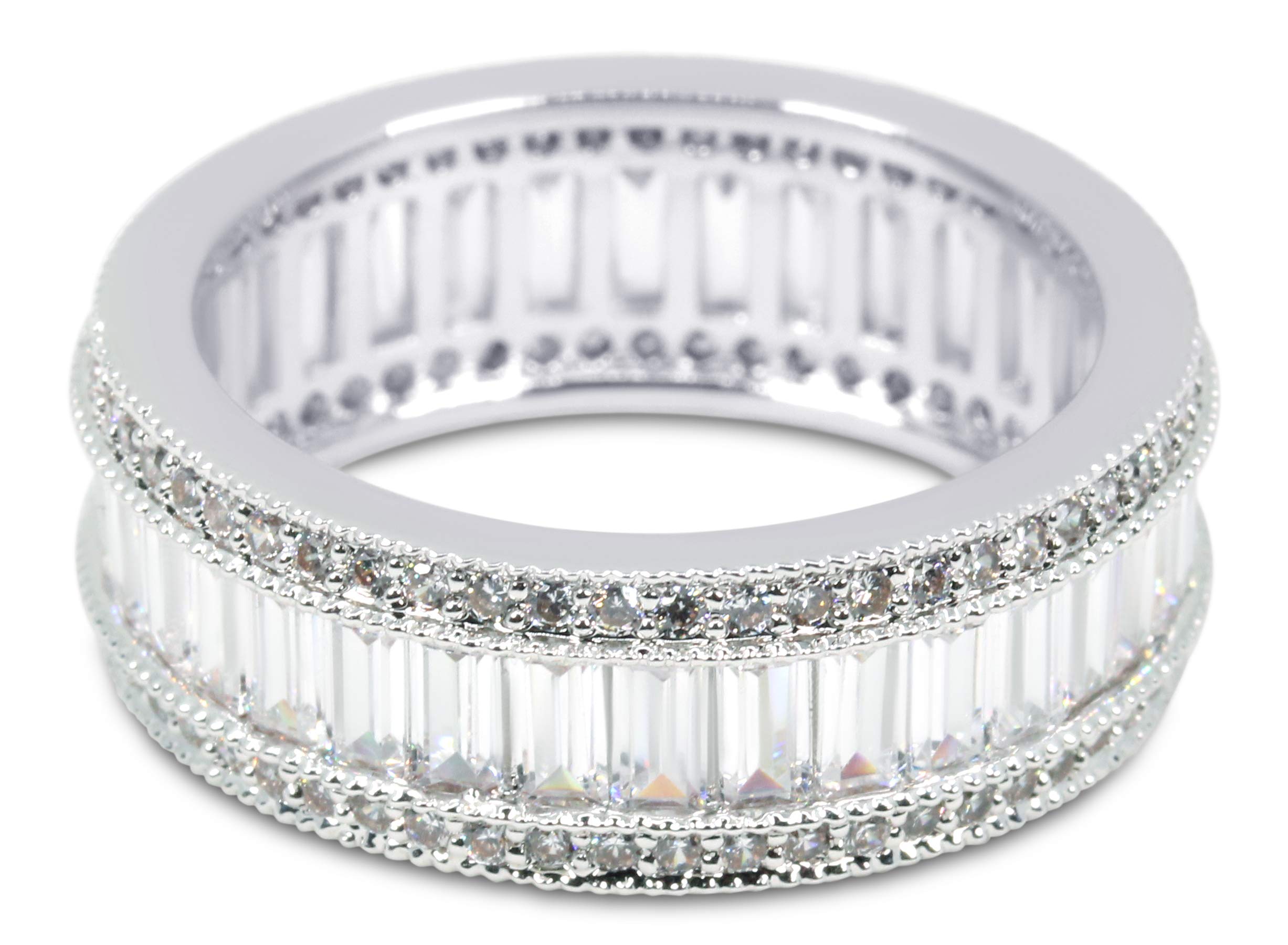 Savlano 18K Gold Plated Cubic Zirconia 8MM Emerald Cut Eternity Lustrous Ring Band for Women (8)