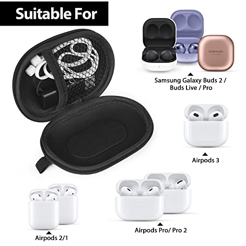 Filoto Earbud Case, AirPods Pro 2nd /3/2/1 Generation Case Portable Carrying Case Small Storage Bag, Earphone Accessories Organizer Hard EVA Shockproof Cover with Carabiner Clip (Black)