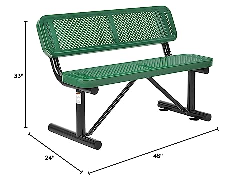 Global Industrial 48" L Outdoor Steel Bench with Backrest, Perforated Metal, Green