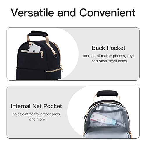Phanpy Breast Pump Bag with Cooler, Breastmilk Cooler Bag with Ice Pack, Double Deck Breastmilk Storage Bag Cooler, Baby Bottle Bag, Diaper Backpack, Double Layer Preservation Package(Black)