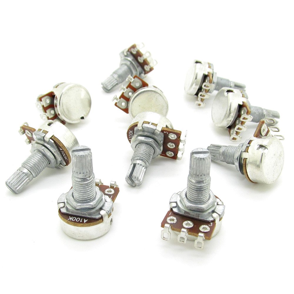 JIUWU A100k OHM Audio Pots Split Shaft Taper Guitar Potentiometer Replace for Electric Guitar Pack of 10