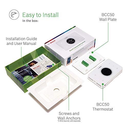 Bosch Thermotechnology BCC50 Wi-Fi Thermostat-Works with Alexa and Google Assistant, All-in-One, Touch Screen, Safety Control, Smart Home, White