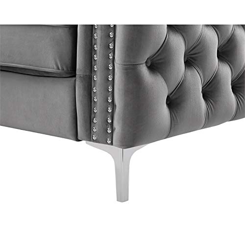 BOWERY HILL 3-Piece Tufted Modern Velvet Living Room Set in Gray