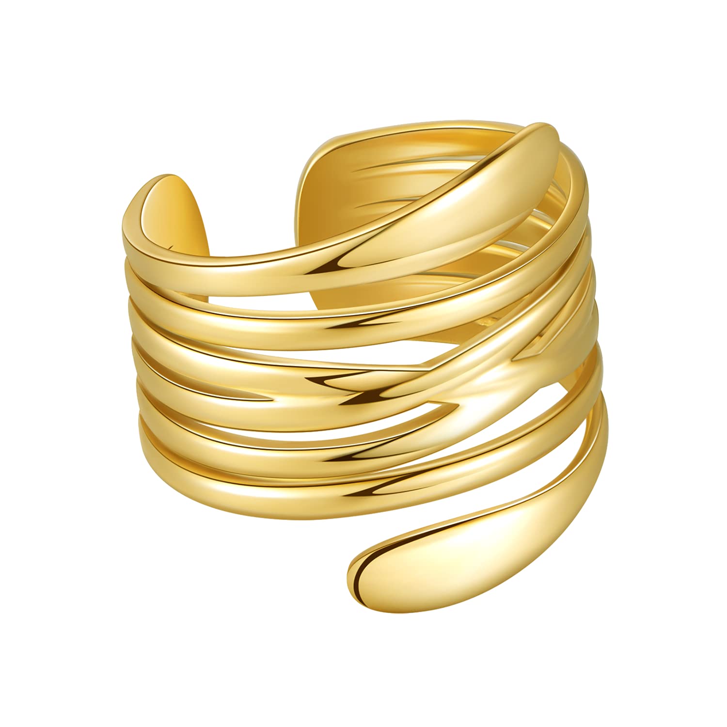 BUEMMR 14K Gold Plated Chunky Stacking Adjustable Crossover Rings for Women Girls Luxury Index Finger Rings