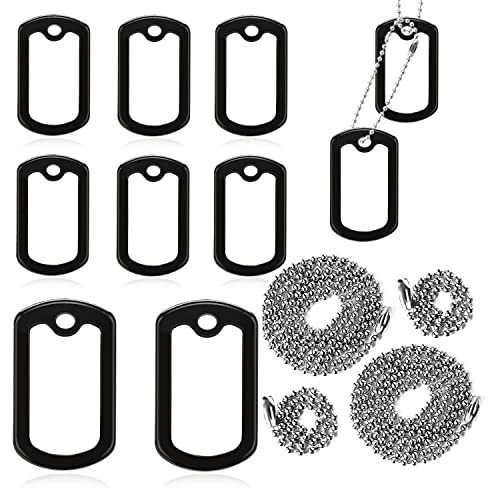 Military Dog Tag Silencers,10 Pack Military Engraved Dog Tag Silicone Case with 4 Chains Black Army Dog Tags Silencers for Authentic Military Id Tags Rubbers Case to Reduce Noise and Protect Tag
