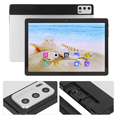 Cosiki 10 Inch Tablet, Octa Core Processor Tablet 100-240V 5G WiFi Dual Band for Travel for Home (White)