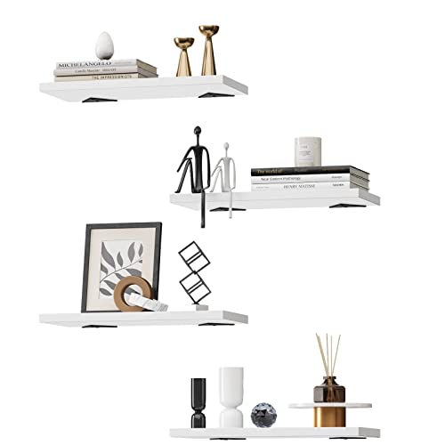Povrgive Floating Shelves Set of 4, Modern Wall Mounted Display Ledge, Storage Rack for Living Room, Kitchen, Bathroom, Office, 15.7 inch (White)