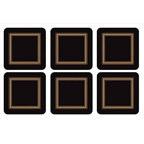 Pimpernel Classic Black Collection Coasters | Set of 6 | Cork Backed Board | Heat and Stain Resistant | Drinks Coaster for Tabletop Protection | Measures 4” x 4”