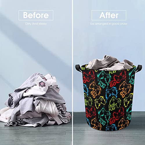 Gaming Controller Gamer Art Foldable Storage Basket Game Laundry Basket Waterproof Laundry Boys Hamper Dirty Clothes Organizer Bag Gift Bin for Living Room Boys Room Bedroom Bathroom Gamer Room Decor