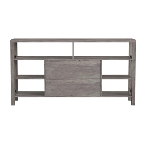 Flash Furniture Wyatt 60" Modern Farmhouse Tall TV Stand - Coastal Gray Console Cabinet - Adjustable Middle Shelf - Fixed Shelves - For TV's up to 60"