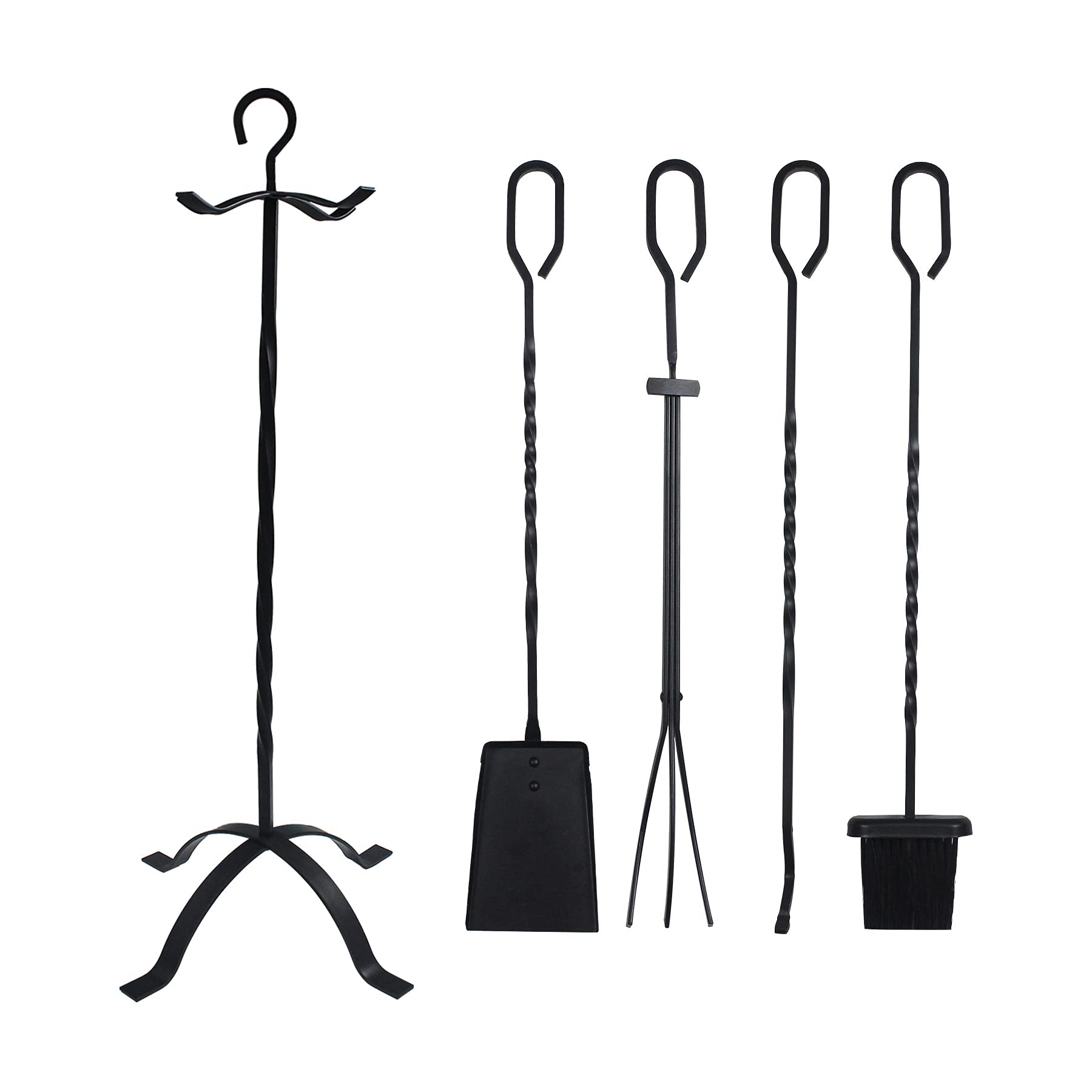 yinat Fireplace Tools Set, 5 Pieces of Fire Pit Tools,Firewood Holder Tools Kit Sets with Handles,Outdoor Accessories Kit,Black,Wrought Iron