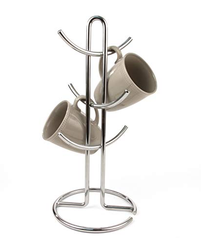 Spectrum Diversified Euro 6 Holder, Alloy Steel, Countertop Mug Tree, Mugs & Tea Cup Storage Rack, Coffee Counter Bar Accessory & Kitchen Organizer, 1 Count (Pack of 1), Chrome