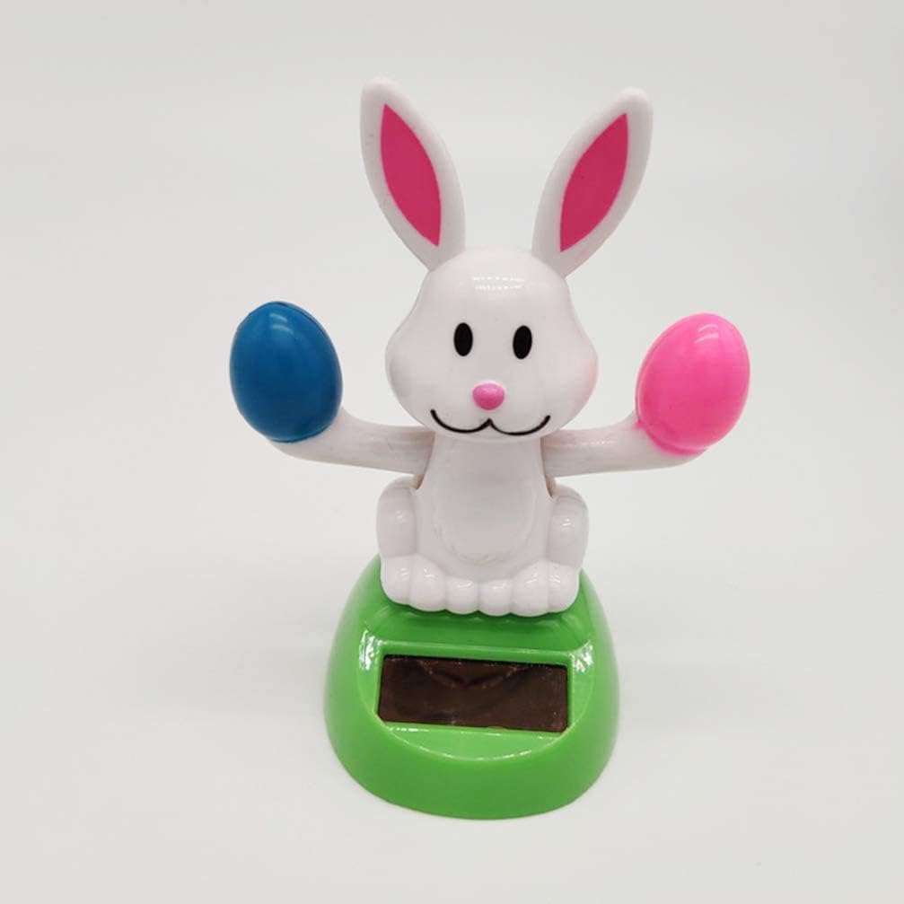 Taotenish Solar Powered Toy Shaking Head Rabbit Statue Shaking Head Dancing Toy Rabbit Bunny Figurines for Car Dash Board Decorations - White