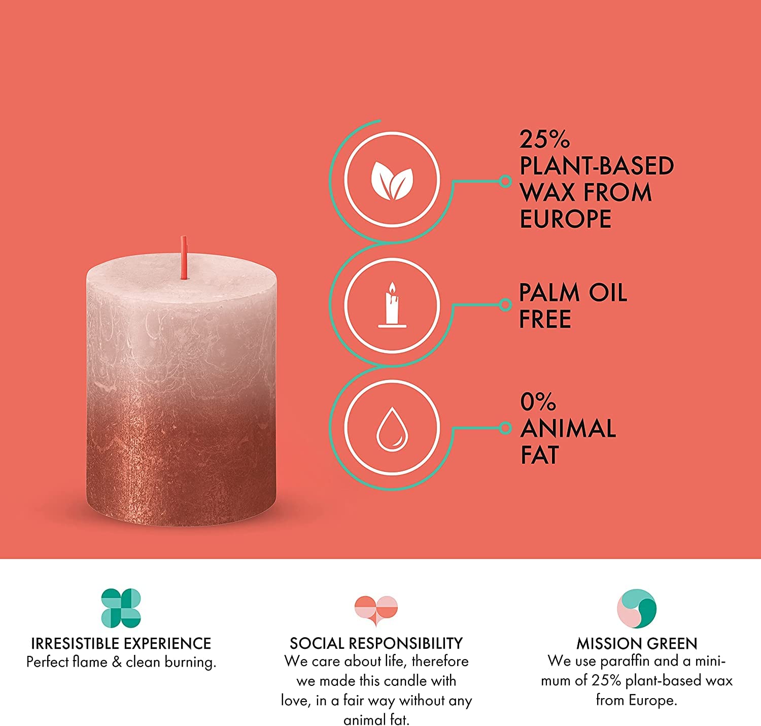 BOLSIUS 4 Pack Misty Pink/Amber Sunset Rustic Metallic Pillar Candles - 2.75 X 3.25 Inches - Fine European Quality - Natural Eco-Friendly Plant-Based Wax - Unscented Dripless Smokeless 35 Hour Candles