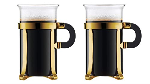 Bodum 4912-17, 7.3 x 10.1 x 12.6 cm Set of 2 Coffee Cups with Metal Frame, Glass, Gold