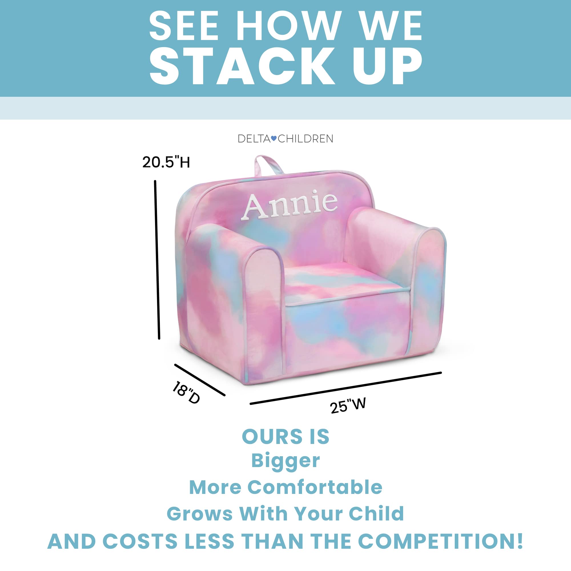 Delta Children Personalized Cozee Chair β Customize with Name β Foam Kids Chair for Ages 18 Months and Up, Tie Dye