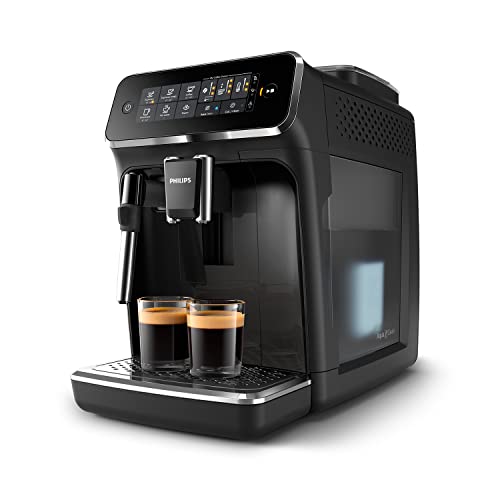 PHILIPS 3200 Series Fully Automatic Espresso Machine - Classic Milk Frother, 4 Coffee Varieties, Intuitive Touch Display, Black, (EP3221/44)