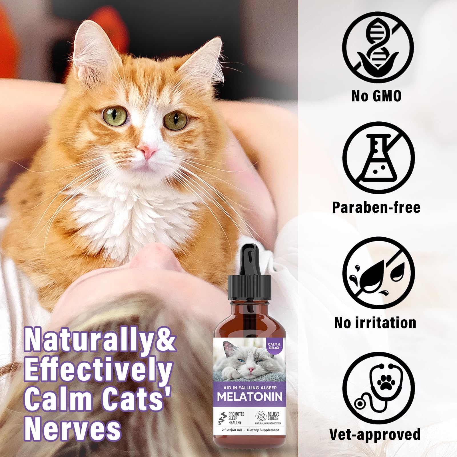 Fancy Pets Melatonin for Cats, Cat Calming, Anxiety Relief & Promote Relaxation, 60ml, 02