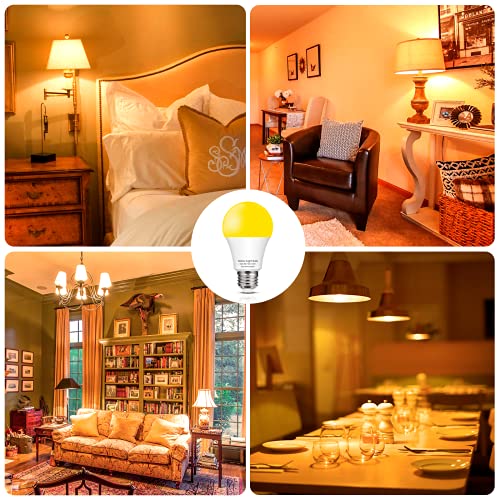 Flaspar Yellow Light Bulbs, 60W Equivalent Bug Light Bulb, E26 Base, A19 Yellow LED Bulb, No Blue Light, Decorative Lamps for Home, Hallway, Halloween, Christmas, Party, Holiday, 2 Pack