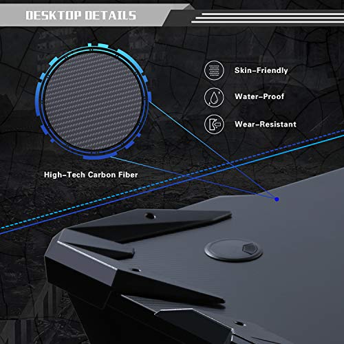 Bowthy Gaming Desk with Led Lights 47inch Carbon Fiber Gamer Desk for PC 17β Z-Shaped Gaming Table for Home Office Game Desk with Free Mouse, Pad Holder for Controller, Headphone&Drink Black