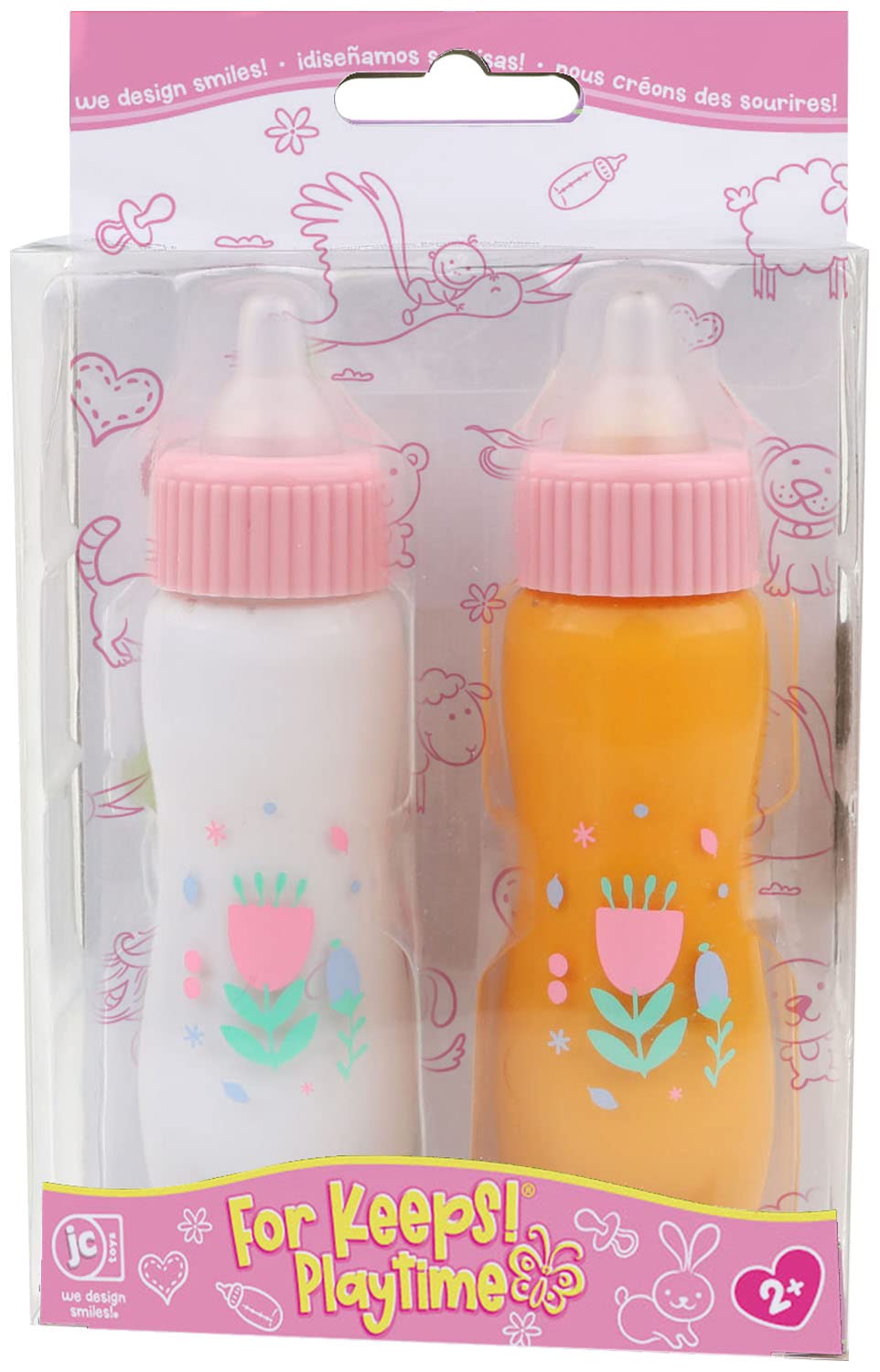 JC Toys Deluxe Disappearing Magic Bottles | Fits All Dolls | Milk and Juice | Flower Theme | Ages 2+ , Pink