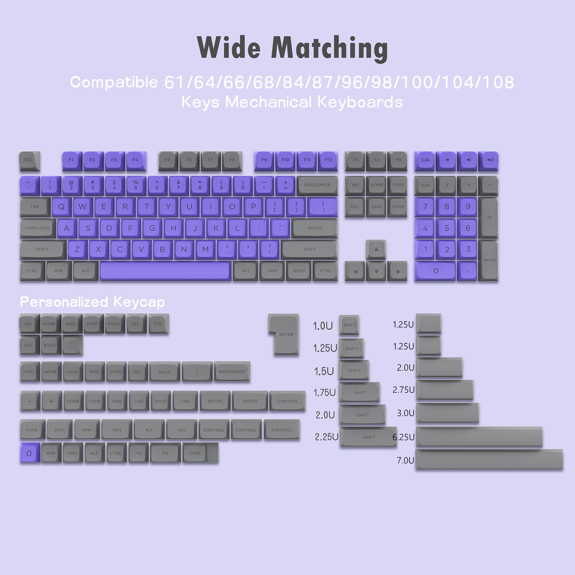 XVX PBT Keycaps, Shine Through Keycaps, XVX Profile 165 Keys Keyboard Keycaps, Double Shot Custom Keycaps for 61/64/68/84/87/100/104/108 for Cherry MX Mechanical Keyboard, Purple