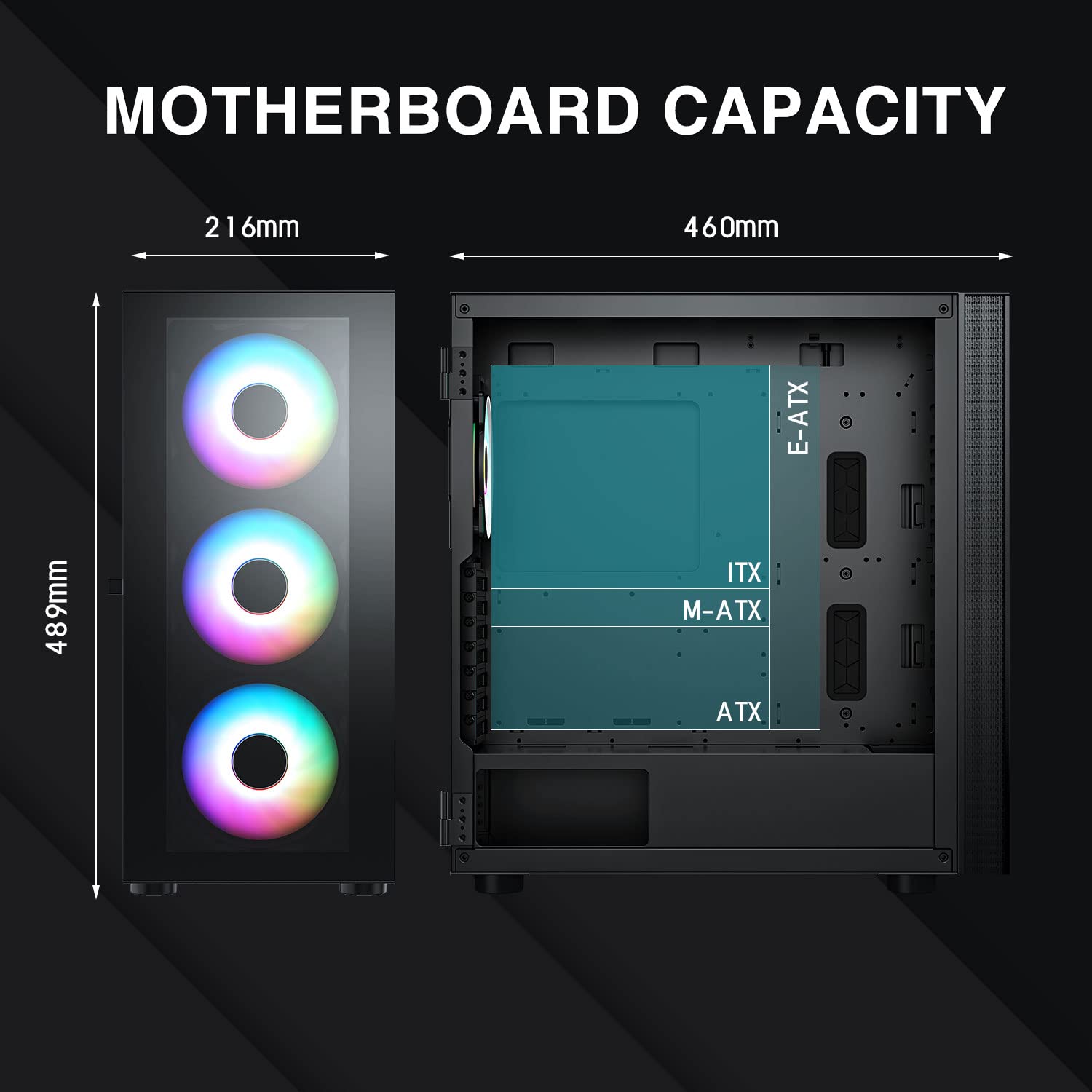 DARKROCK CASPIAN Mid-Tower E-ATX/ATX Gaming PC Case, Top 360mm Radiator Support, Pre-installed Front 3X 140mm & Rear 120mm ARGB Fans and Controller Hub, Tempered Glass Front & Side Panel