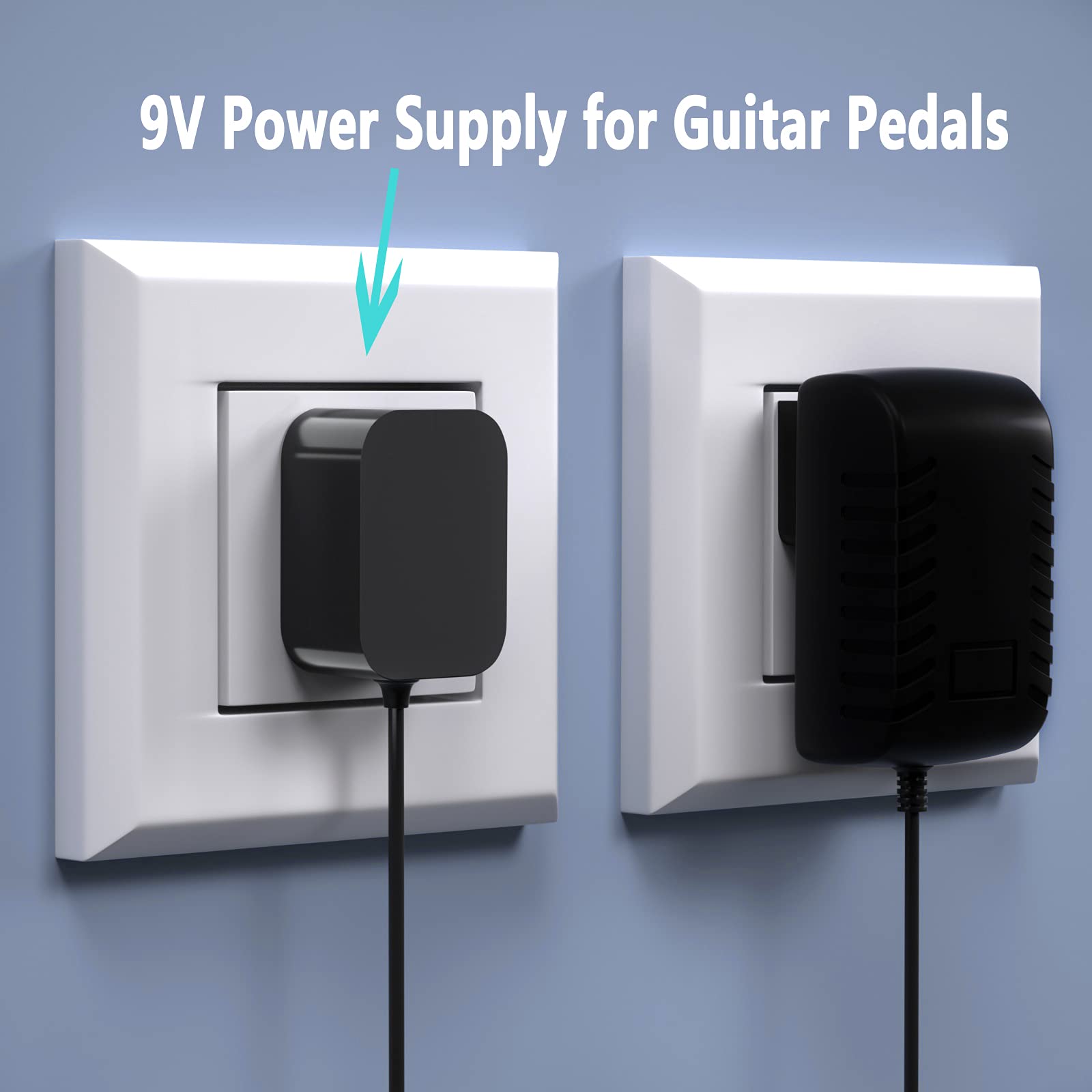 Replacement for 9V Guitar Pedal Power Supply UL Tested 9 Volt Power Supply for Guitar Pedals,1A Tip Negative with 5 Way Daisy Chain Power Cable