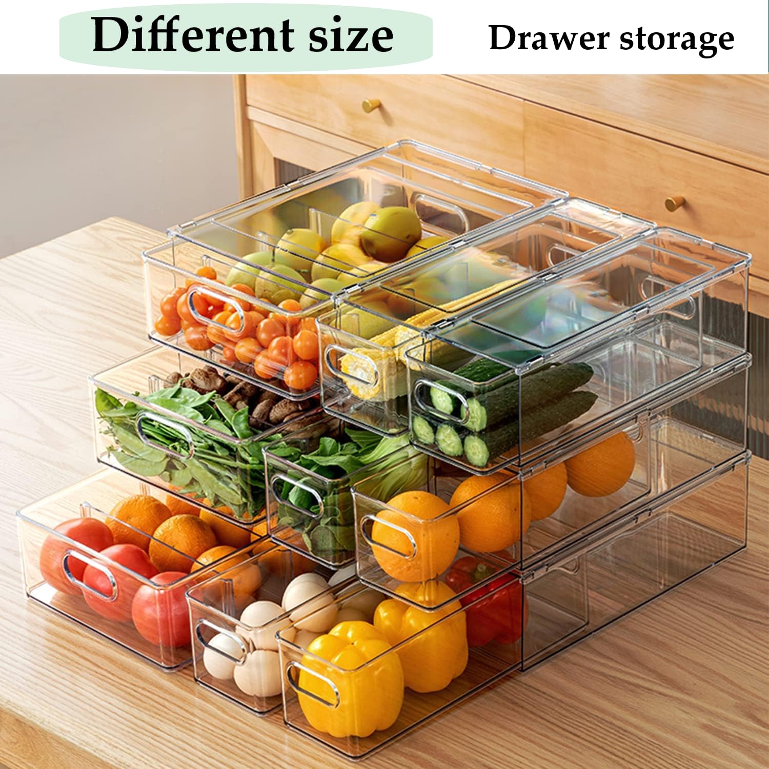 YouLike 2pack Clear Pull-Out Bin Stackable Refrigerator Organizer Drawer Plastic Cabinets Pantry Storage Containers for Bedrooms Home Office Closet & Shoe Organization(13.5”x8.5”x4.5”)