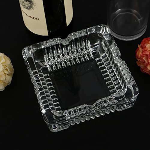 UZQL Ashtray, Glass Ashtray Square Crystal Ashtray, Classic Design Ashtray for Weed, Home Large Ashtrays for Cigarettes Outdoor (4.1 inch)