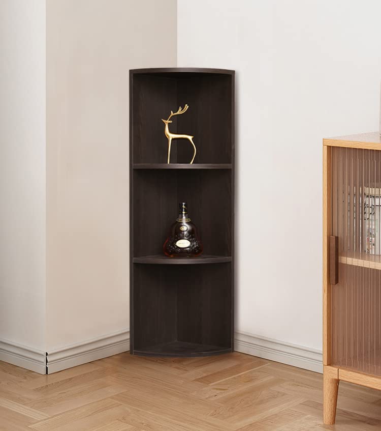EREFAS 3-Tier Corner Wood Bookcase Corner Shelf Stand Wall Corner Cabinet Storage Shelves Industrial Rack for Bedroom,Living Room and Office (Black)