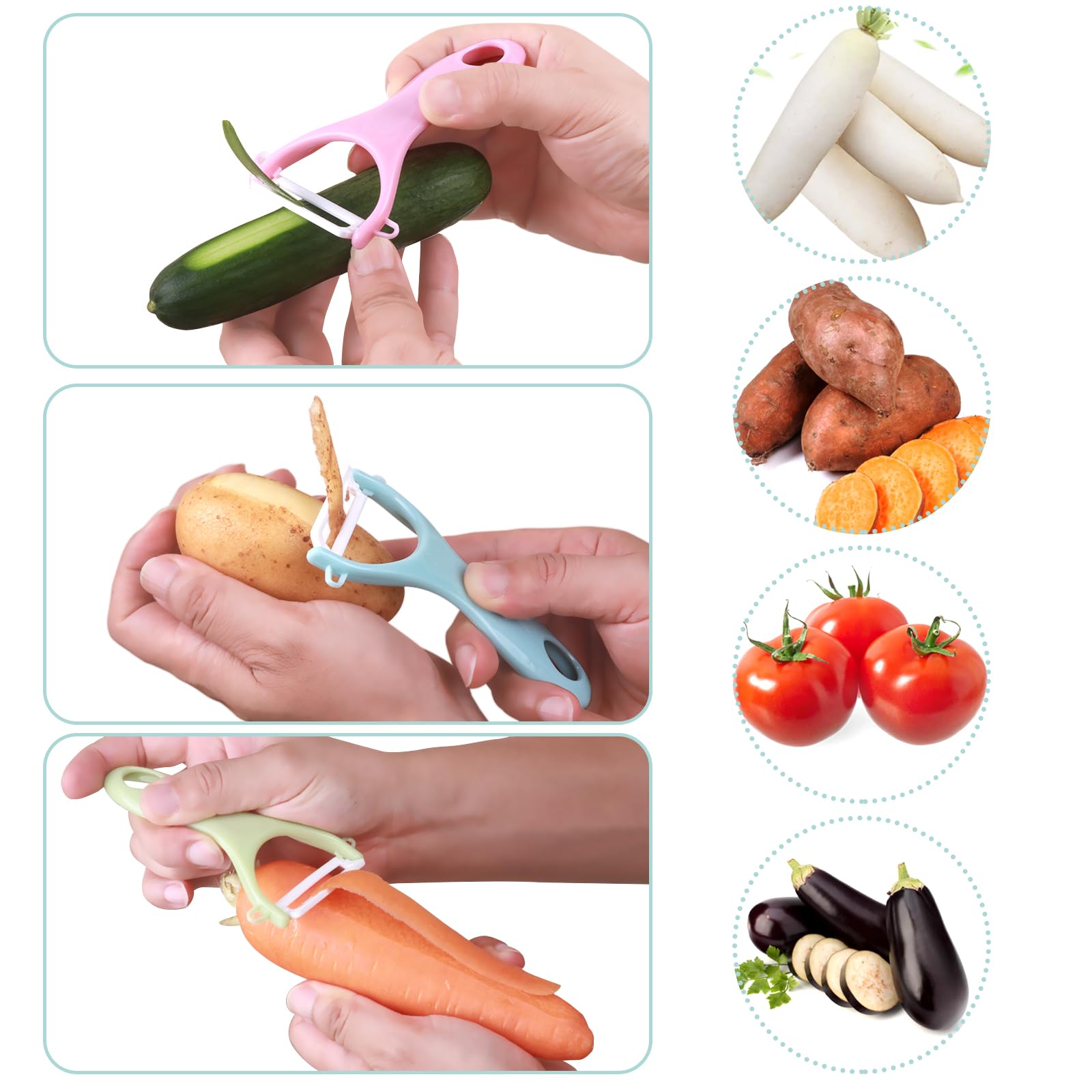 binyu Ceramic Vegetable Fruit Peeler and Paring Knives Set - Effortless Precision in Every Peel,Suitable for Processing Various Fruits and Vegetables in the Kitchen (Green)