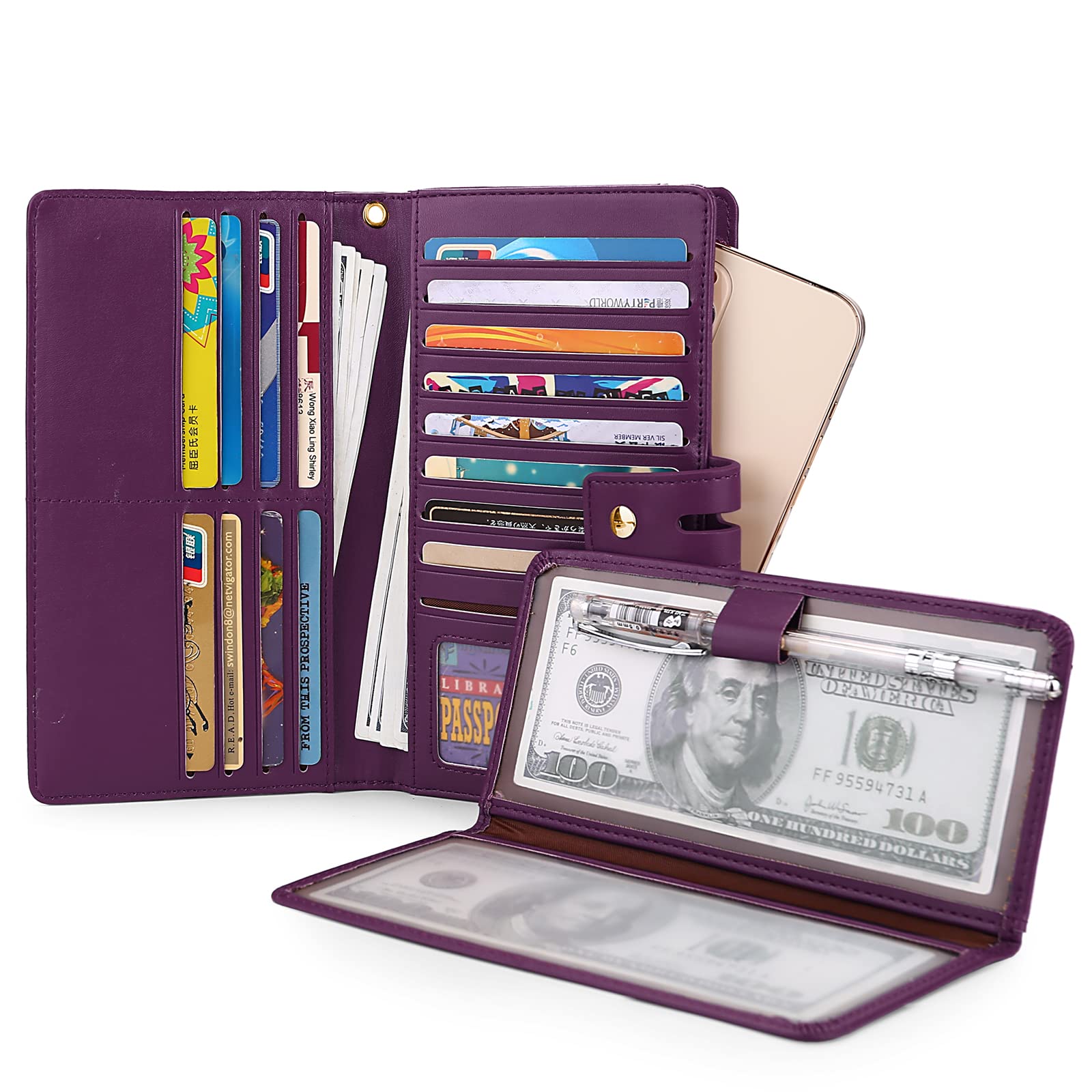 YALUXE Wallet for Women RFID Blocking Removable Checkbook Holder Large Capacity
