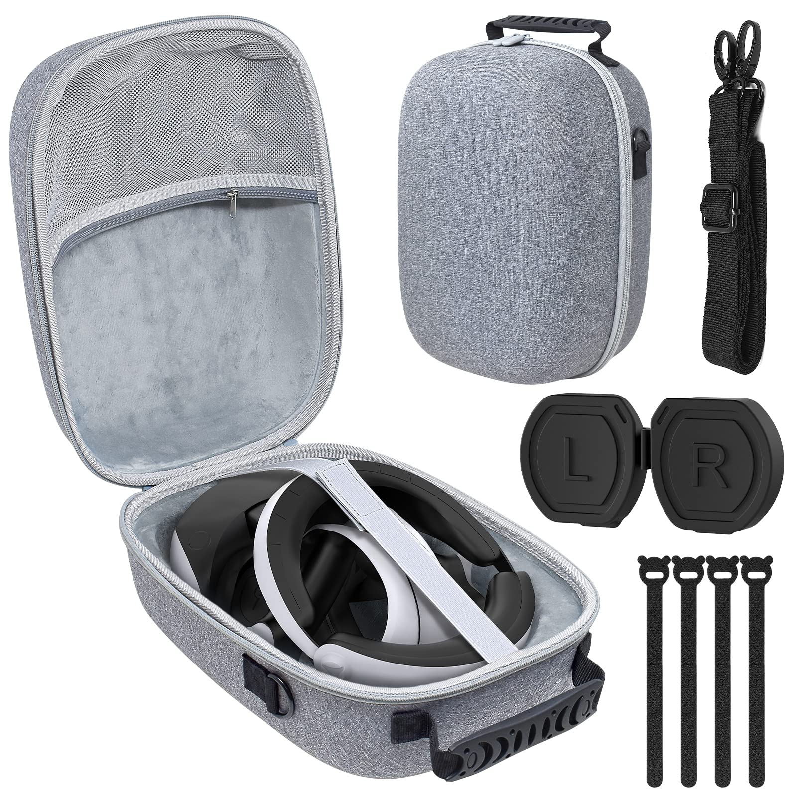 Carrying Case for PS VR2 with Adjustable Shoulder Strap, Portable Hard Shell Travel Storage Case for PlayStation VR2 Headset and Controllers Accessories Bundle with Cable Ties & Lens Protective Cover