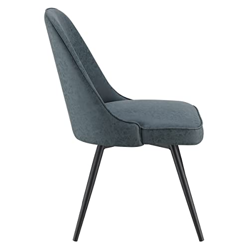 OSP Home Furnishings Penton Swivel Chair with Padded Seat and Black Legs 2-Pack for Dining or Home Office Use, Navy Blue Faux Leather