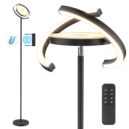 FIMEI Floor Lamp, Modern Bright Standing Lamp with Split Rotatable Outer Ring Light, 3 Color Temperature and Stepless Dimming, Remote/Touch Independent Control for Living Room Bed Room Office, Black