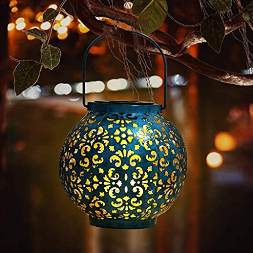 YTREI Solar Led Iron Art Hollow Lantern Light Outdoor Decorative Lighting Handheld Hanging Lamp for Home Garden Yard Pathway
