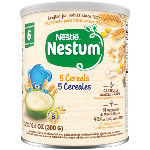 Nestle Nestum Infant Cereal, 5 Cereals, Made for Infants 6 Months Old, 10.6 Ounce Canister (Pack of 1)