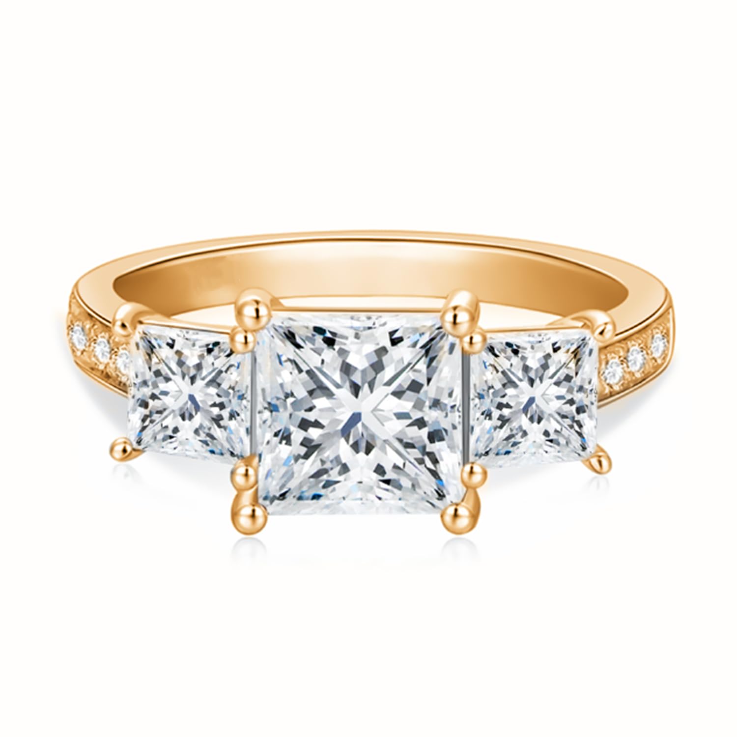 Blocaci 1-1/2 Carat (ctw) Princess-Cut Moissanite Engagement Rings for Women Personalized 3 Stone Name Custom 10K 14K 18K Solid Gold (14K Gold)