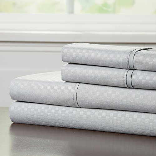 Brushed Microfiber Sheets Set- 4 Piece Hypoallergenic Bed Linens with Deep Pocket Fitted Sheet and Embossed Design by Lavish Home (Platinum, Queen)