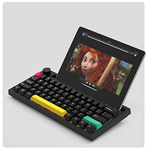 YUNZII Ajazz K620T Wireless Mechanical Keyboard with Integrated Stand Phone Holder with 61 Keys,RGB Backlit, Volume Botton, and PBT Keycaps for Win/Mac/Gaming (Blue Switch,Black)