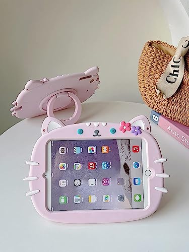 Premium Cute Soft Silicone Cat Pattern Tablet Case with Built-in Foldable Kickstand Shockproof Cover Case for iPad Air 2/ iPad 6/Pro 9.7"