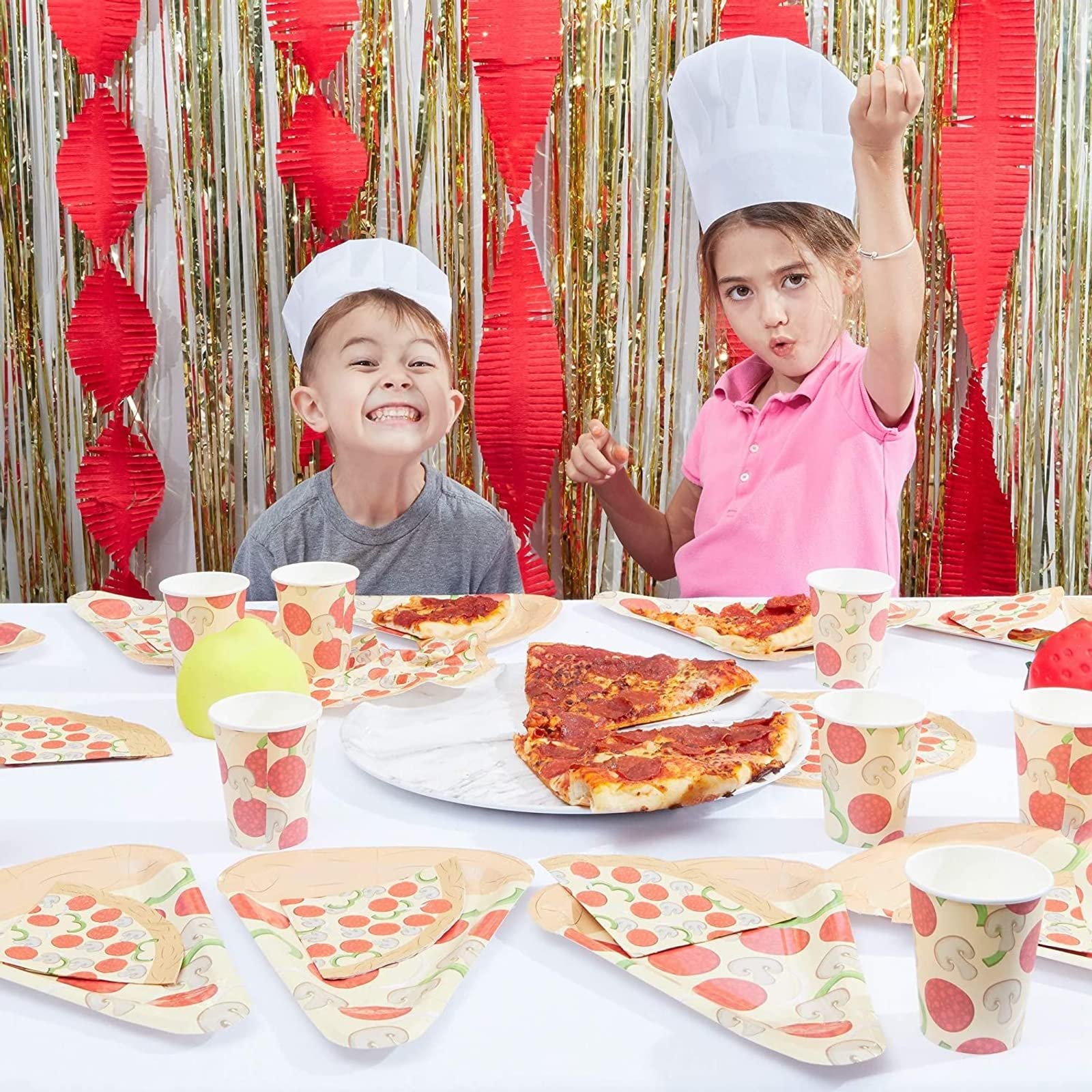 BLUE PANDA Pizza Party Supplies Kit, Includes Plates, Napkins and Cups (Serves 24 Guests)