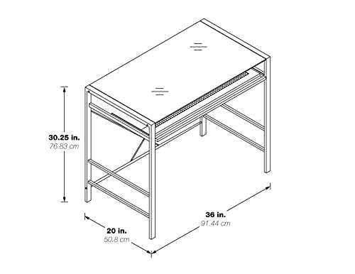 OSP Home Furnishings Zephyr Computer Desk with Keyboard Shelf and Tempered Glass Top, Black Glass and Silver Frame